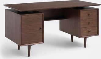 La Redoute Interieurs Bureau Vintage Double Caisson Noyer Plaqu&eacute; Quilda