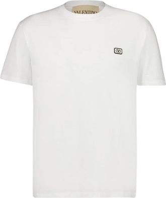 Valentino Garavani Homme, Tops, Beige, Taille: XL T-shirt en jersey de coton avec patch VLogo