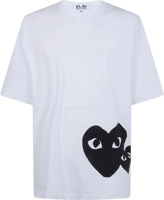 Comme Des Gar&ccedil;ons Homme, Tops, Blanc, Taille: M Black Heart Oversized Logo T-Shirt
