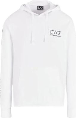 Emporio Armani EA7 Sweat &agrave; capuche pour homme Logo Series en coton l&eacute;ger, Blanc/noir., XXL
