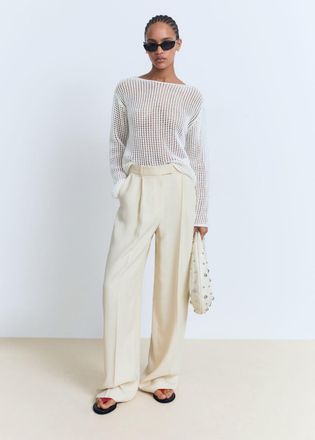 Mango Pull crochet manches longues blanc - Femme - XS - MANGO