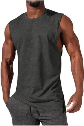 Generic D&eacute;bardeur &agrave; manches courtes pour homme - Maillot de corps extensible et confortable - En coton - Coupe droite - Pour entra&icirc;nement - Bodybuilding - Fit