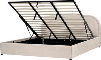 Beliani Lit Ottoman avec Rangement Moderne en Tissu 180 x 200 cm Rembourr&eacute; Beige Quillien