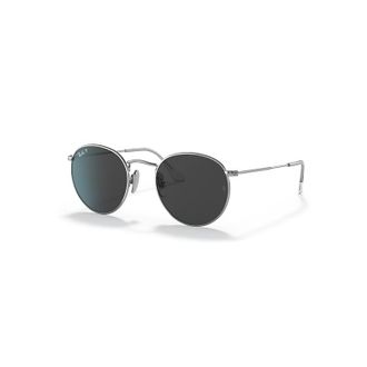 Ray-Ban Round Titanium Sonnenbrillen Silber Fassung Schwarz Glas Polarisiert 50-21