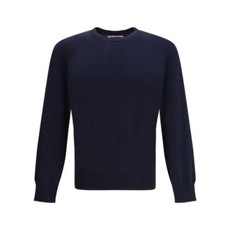 Brunello Cucinelli SweaT-shirt en coton &agrave; col rond et finitions c&ocirc;tel&eacute;es - Homme - Pulls - Bleu - Taille: 3XL
