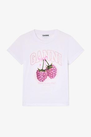 Ganni T-shirt avec framboise Baby Fit Blanc Coton biologique - Taille L - Pour Femme