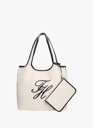 Tommy Hilfiger Sac cabas &agrave; logo en coton et lin m&eacute;lang&eacute;s