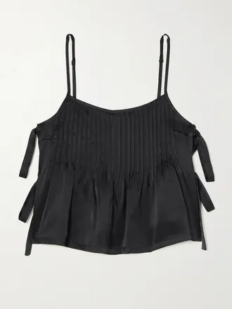 R13 Caraco Raccourci En Charmeuse De Soie &Agrave; Plis Nervures Et &Agrave; Liens - Noir