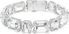 Swarovski Bracelet Millenia, rangée de cristaux octogonaux blancs sertis sur bracelet, alternant cristaux en position horizontale et verticale, silhouette conte