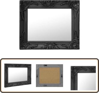 vidaXL Wandspiegel im Barock-Stil 50x40 cm Schwarz - Wandspiegel - Barockstil - Antiklook - Schwarzer Spiegel - Wohnzimmerdeko