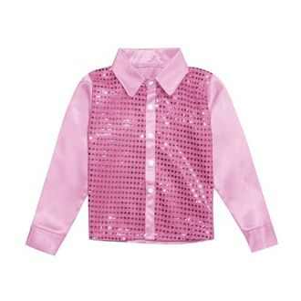 Generic Chemise Slim Fit Homme- Hauts De Danse &agrave; Paillettes Scintillantes pour Hommes Et Femmes Chemise &agrave; Manches Longues Boutonn&eacute;E pour Costumes De Danse Jaz