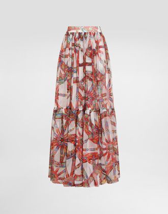 Dolce & Gabbana Langer Rock Aus Chiffon Mit Carretto-print - Frau Collection Multicolor 44