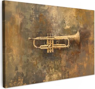MuchoWow &copy; Leinwand 90x60 cm Deko Schlafzimmer Aesthetic Leinwandbilder Wohnzimmer Gem&auml;lde Foto Geschenk Living Room Decoration Trompete - Gelb - Musikalisch