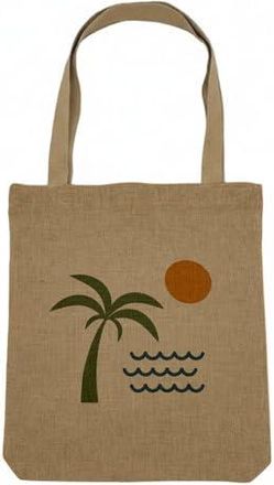 Fabulous Sac Shopping Tote Bag Aspect Lin - Mer Cocotier Soleil Tropical Exotique Plage Minimaliste - Sac de Courses Toile Epaisse 360g Beige Naturel Cabas Por