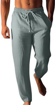 Generic Pantalon en lin pour homme - Pantalon de plage solide - Pantalon chino léger - Coupe régulière - Pantalon de travail décontracté - Pantalon de travail
