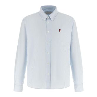 Ami Homme, Chemises, Bleu, Taille: XL Chemise Oxford Ami De Coeur Ray&eacute;e