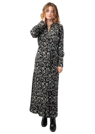 Coton Du Monde | Robe Longue Chemise Hiver Motif Ethnique Lina Noir 44