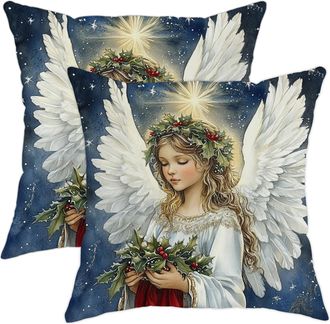 Generic Weihnachtsengel Zierkissenbezug Quadratische Sofakissen Komfort Kissenh&uuml;lle F&uuml;r Sofa Hotel Bett 45X45Cm 2Er Set