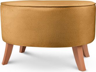 MG Design Ovaler Samt-Hocker 62 x 72 cm in Gelb mit Holzbeinen - Gepolsterter Fu&szlig;hocker f&uuml;r Wohnzimmer oder Schlafzimmer