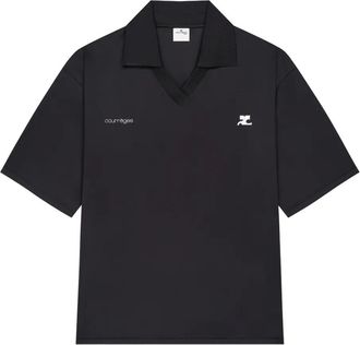 Courr&egrave;ges T-Shirt mit V-Ausschnitt - Schwarz