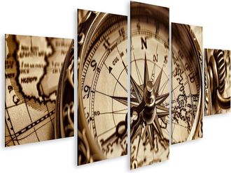 Islandburner Bild auf Leinwand Steampunk Taschenuhr Kompass mit gravierte Digital Karte und komplexen Details Bilder Wandbilder Poster