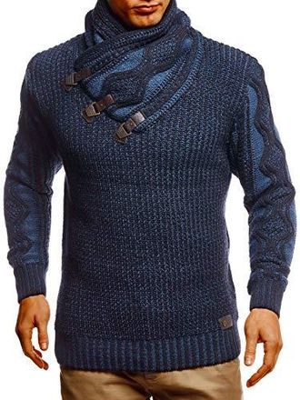 LEIF NELSON Pull en tricot pour homme - Col châle - Coupe ajustée - Hiver - Moderne - Hommes - Pull à capuche en laine - 5195, bleu, S