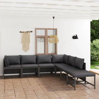 vidaXL Vidaxl - Salon de jardin 7 pcs avec coussins R&eacute;sine tress&eacute;e Gris