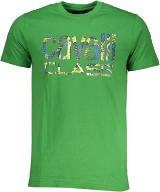 Cavalli Homme, Tops, Vert, Taille: 2XL T-shirt vert &agrave; manches courtes avec logo imprim&eacute;