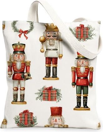 Generic Sacs fourre-tout vintage en toile motif casse-noisette, sacs d&eacute;picerie r&eacute;utilisables, l&eacute;gers et lavables avec bandouli&egrave;re pour le shopping, les voyage