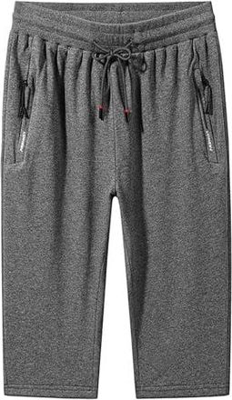 Generic Pantalon de jogging 3/4 pour homme, pantacourt pour entra&icirc;nement, gym, sous le genou, short avec poches zipp&eacute;es, pantalon cargo pour homme, noir, GY2.