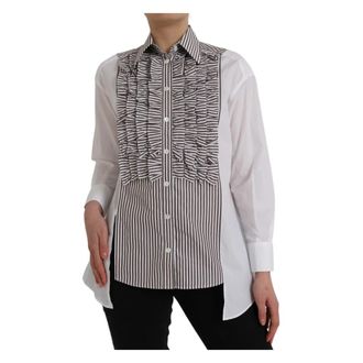 Dolce & Gabbana Gestreiftes Baumwolltop mit R&uuml;schenkragen - - Blouses & Shirts - Damen - Mehrfarbig - XS