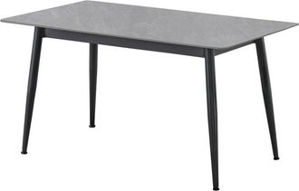 PEGANE Table &agrave; manger rectangulaire coloris effet marbre gris et pieds en m&eacute;tal Noir - Longueur 140 x Largeur 80 x Hauteur 75 cm