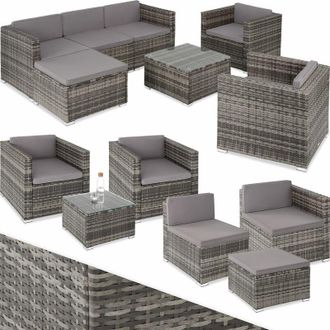 TecTake Salon en rotin Lignano avec 2 fauteuils