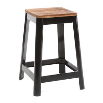 Miliboo Miliboo - Tabouret de bar industriel noir 65 cm - Structure m&eacute;tal et assise fr&ecirc;ne - Design vintage pour cuisine et coin repas - Montage facile