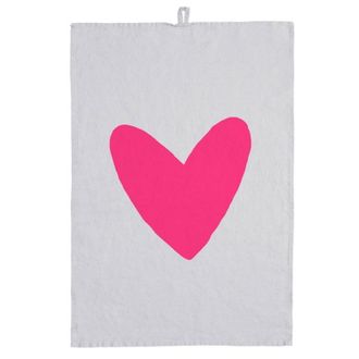 Frohstoff Geschirrtuch Leinen grau - Herz, neonpink