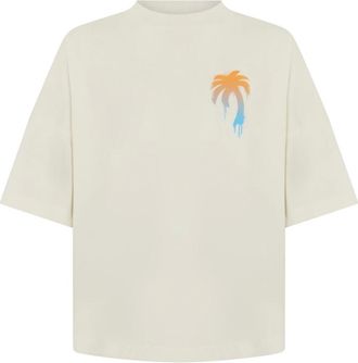 Palm Angels Homme, Tops, Beige, Taille: XL T-shirt en coton avec imprim&eacute;