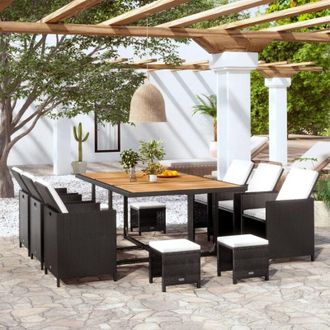 vidaXL vidaXL Ensemble &agrave; manger dext&eacute;rieur 11 pcs coussins r&eacute;sine tress&eacute;e