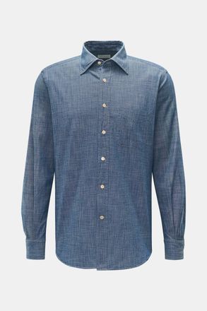 Glanshirt Herren - Casual Hemd schmaler Kragen rauchblau