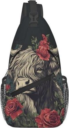 Generic Sacoche Port&eacute; &eacute;paule Motif Roses Yak R&eacute;glable Sling Sac &agrave; Bandouli&egrave;re L&eacute;ger Crossbody Bag pour Camping Voyage Cyclisme