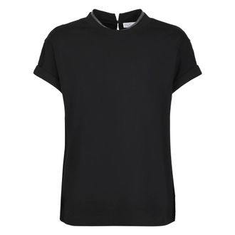 Brunello Cucinelli Femme, Tops, Noir, Taille: 44 FR T-shirt &agrave; col rond orn&eacute;