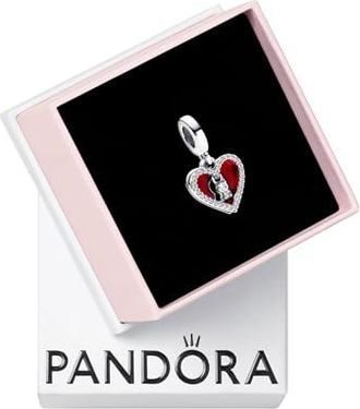 Pandora Pandora Moments Charm pendant double Cadenas coeur en argent sterling avec zircones cubiques transparentes et émail rouge