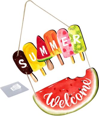 FOMIYES Sommerliches Haust&uuml;rschild Holzdeko mit Eiscreme und Wassermelonenmotiv H&auml;ngedekoration f&uuml;r Terrasse und Eingang