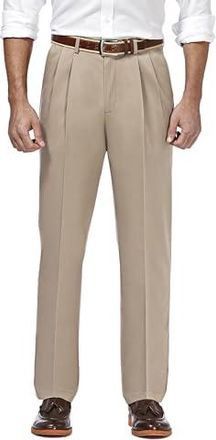 Haggar Mens Premium No Iron Classic Fit Expandable Waist Pleat Front Pant, Sand, 34x34