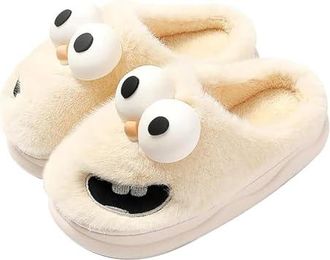 Generic Pantoufles amusantes pour femme - Semelle &eacute;paisse antid&eacute;rapante - Confortable - Grand oeil - Langue - Grand orteil - Imprim&eacute; dents, Beige 2., 36.5 EU