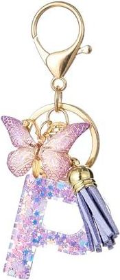 Generic Porte-cl&eacute;s en r&eacute;sine avec pendentif papillon et pompon en forme de lettre de lalphabet A Z pour sac de femme Petit portefeuille pour femme, PP15, tail