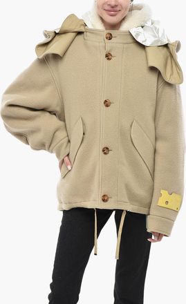 Off-white Kurzer Parka aus Wollmischung mit abnehmbarem Eco-Shearling-Futter Off-White