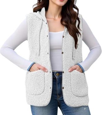 Generic Vestes pour femmes 2026 - Style de faux gilet pour veste &agrave; capuche polyvalente et automne hiver, blanc, XXL