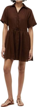 Tommy Hilfiger Femme, Robes, Brun, Taille: 38 FR Linen Mini Shirtdress