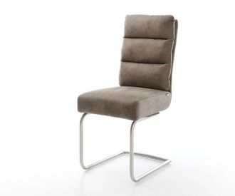 DELIFE Freischwinger Pela-Flex Mikrofaser Taupe Vintage Freischwinger rund Edelstahl Taschenfederkern, Esszimmerst&uuml;hle