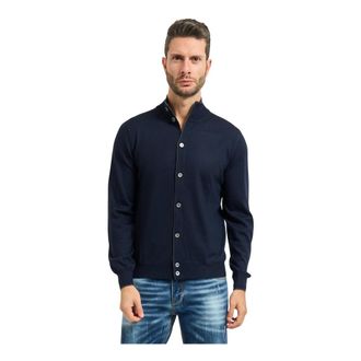 Gran Sasso Homme, Pulls, Bleu, Taille: XL Gilet Cardigan &agrave; Col Montant